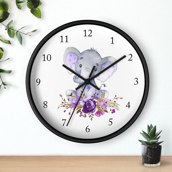 Elephant Purple Floral Wall Clock, Kids Wall Clock, Nursery Wall Clock ...